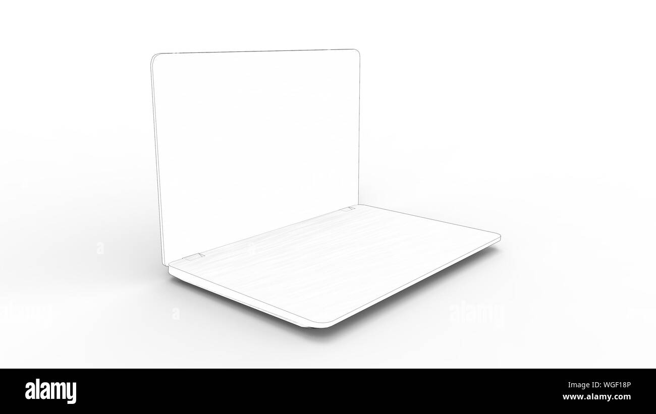 3d rendering computer generated sketch of a laptop computer isolated in ...