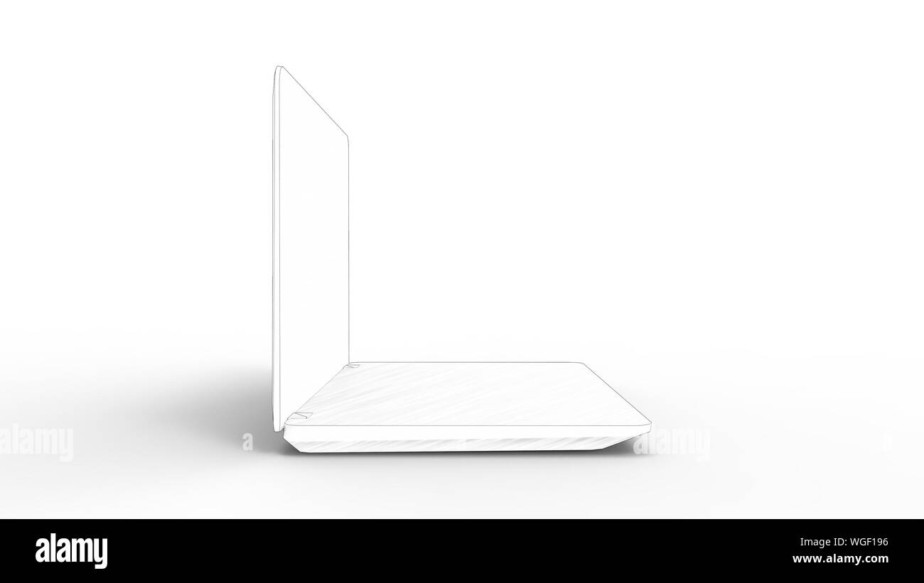 3d rendering computer generated sketch of a laptop computer isolated in ...