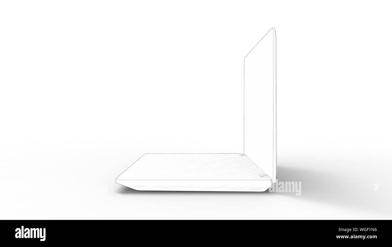 3d rendering computer generated sketch of a laptop computer isolated in ...