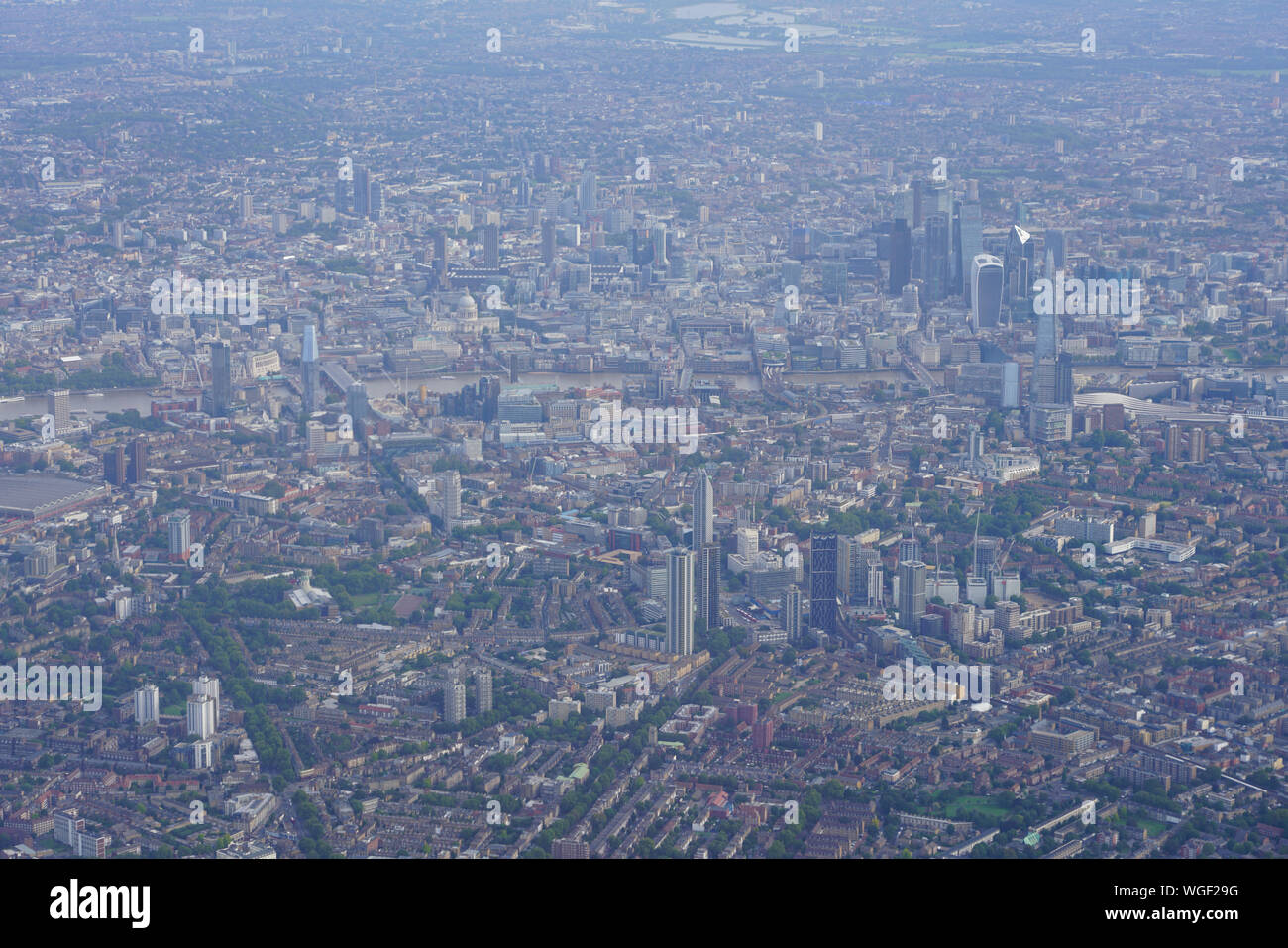 LONDON, UK -21 AUG 2019- Aerial view of Central London, the City of ...