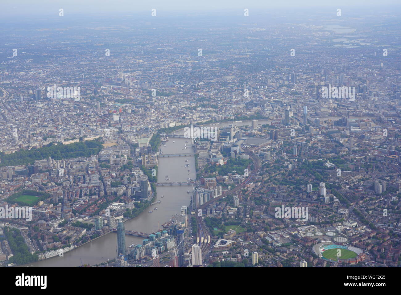 LONDON, UK -21 AUG 2019- Aerial view of Central London, the City of ...
