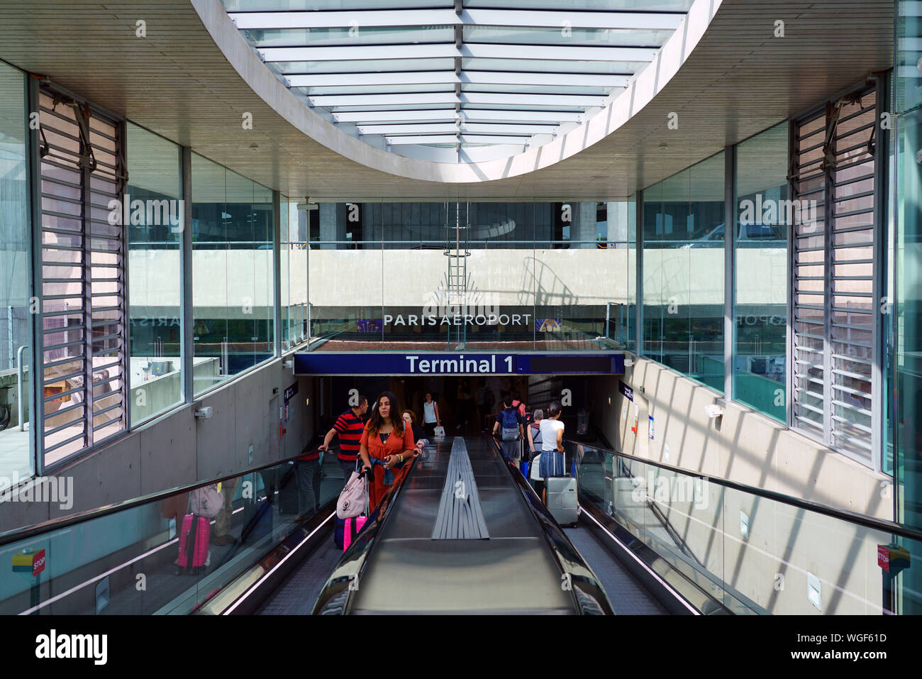 PARIS, FRANCE -21 AUG 2019- View of the Terminal 1 at the Roissy ...