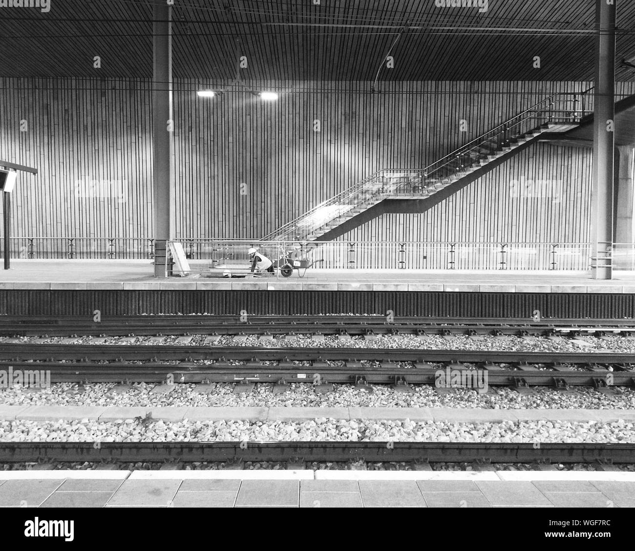 Railway tracks station platform Black and White Stock Photos & Images ...