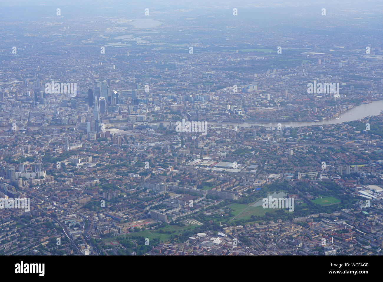 LONDON, UK -21 AUG 2019- Aerial view of Central London, the City of ...