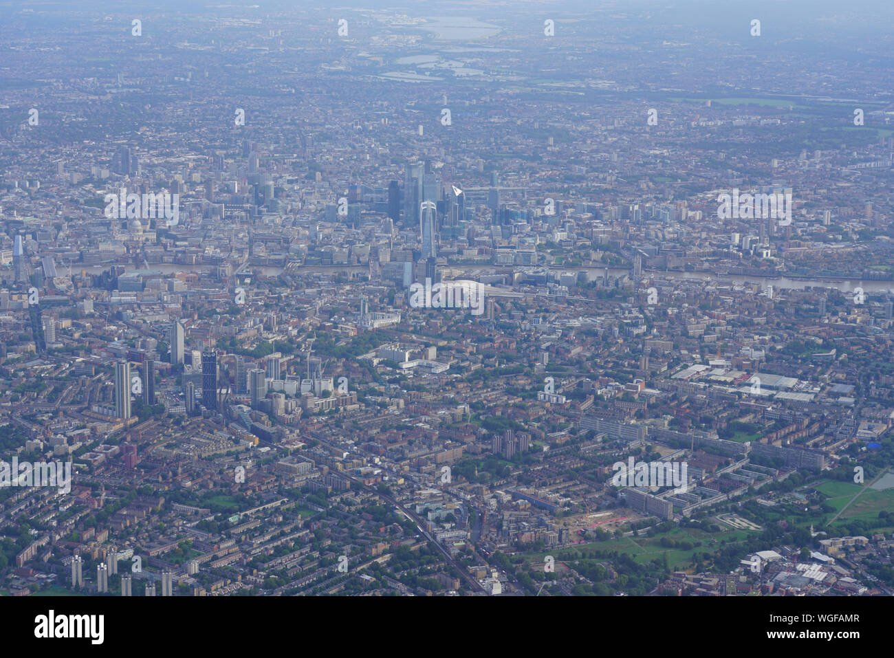 LONDON, UK -21 AUG 2019- Aerial view of Central London, the City of ...
