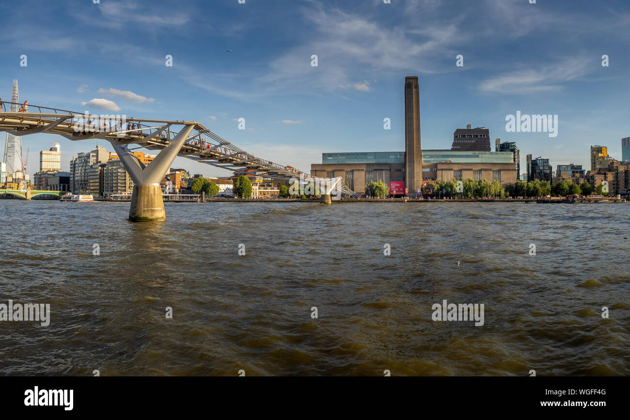 View down the River Thames in London England. The River Thames is a ...