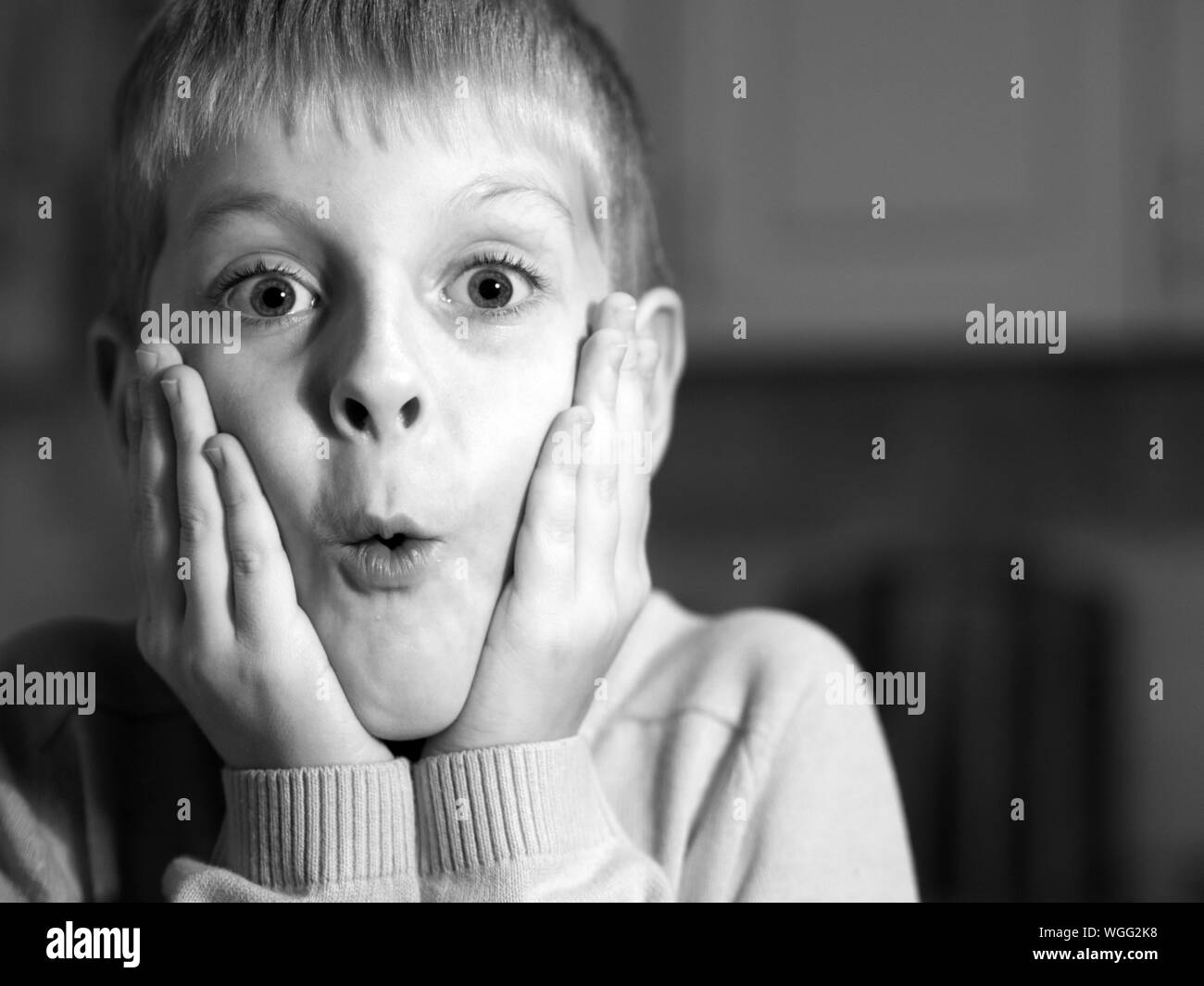 Shocked child boy Black and White Stock Photos & Images - Alamy