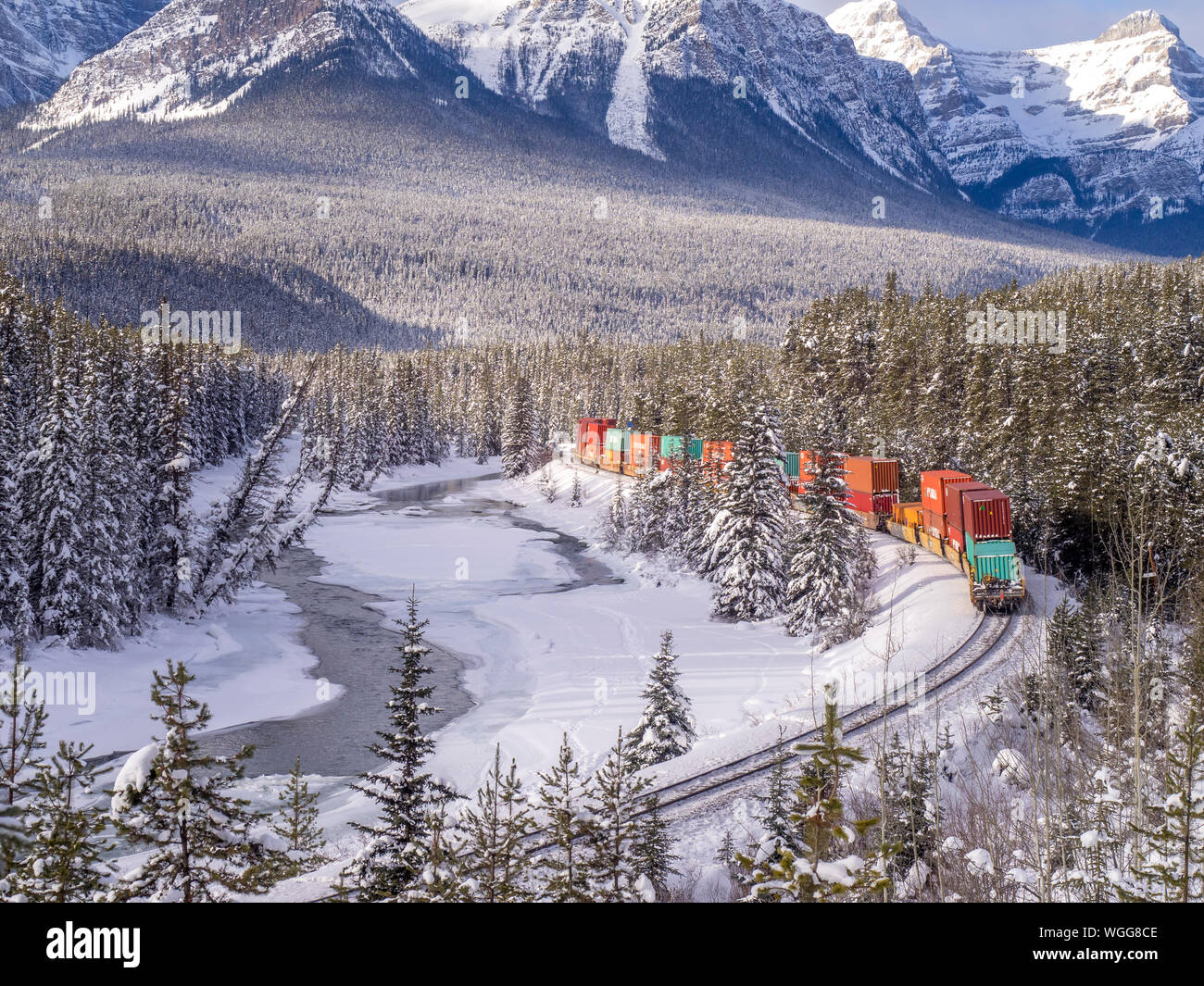 Train on Morant's Curve on January 15, 2017 iin Banff National Park ...