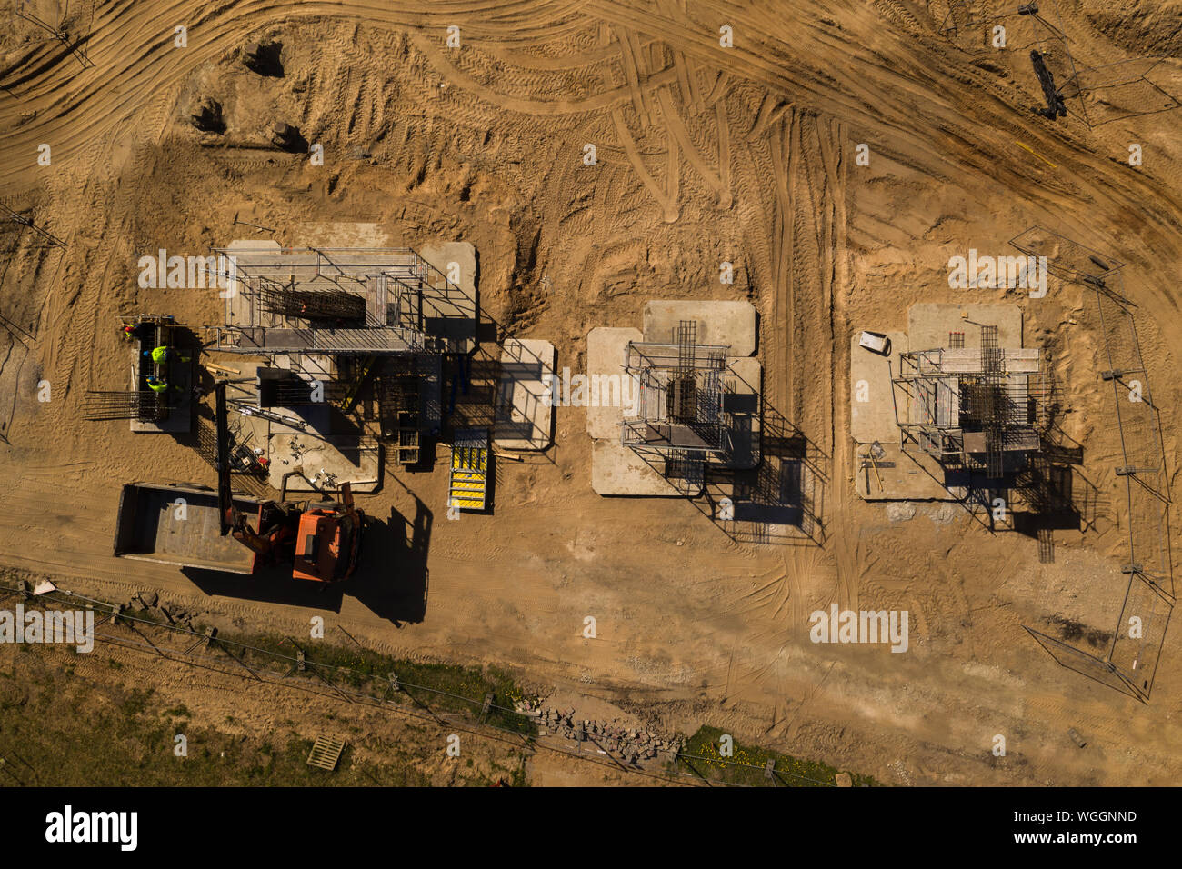 Drone top down view of construction site of beginning work of new ...