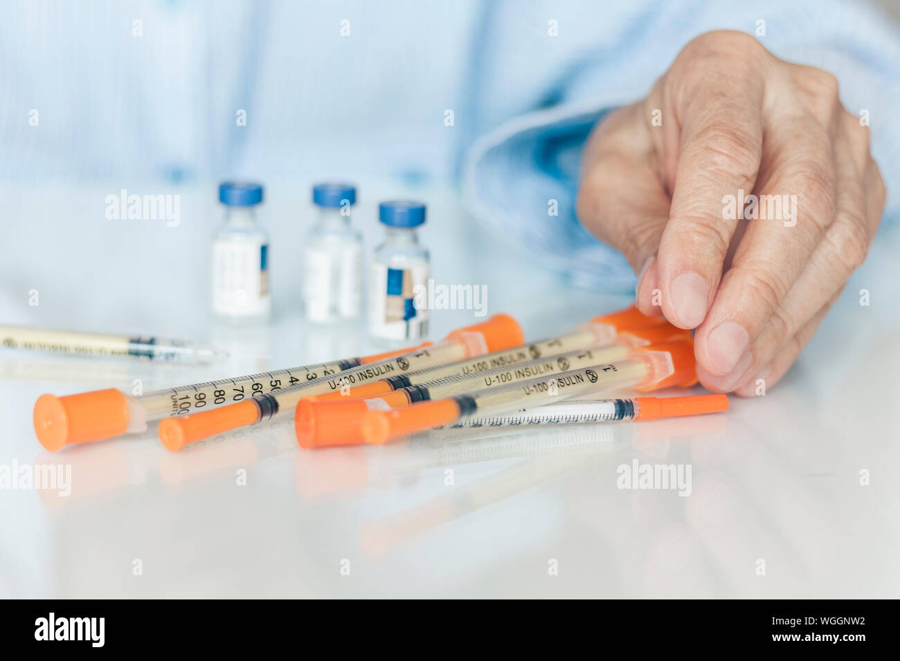 medical syringes for insulin for diabetes in woman hand Stock Photo - Alamy