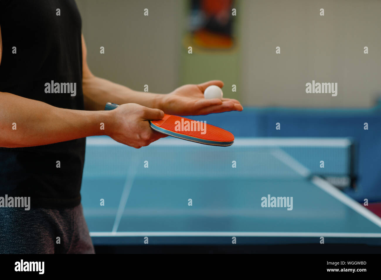 Male person hands with ping pong racket and ball Stock Photo - Alamy