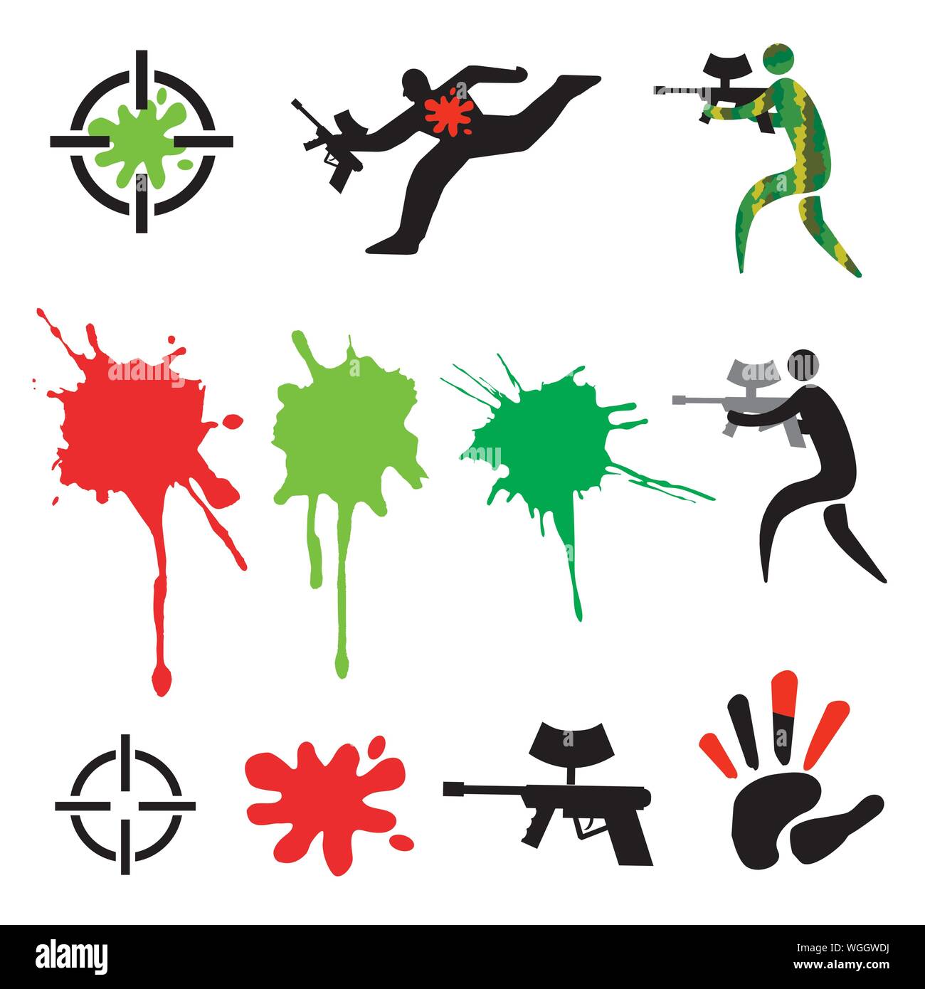 Paintball icons design elements. Set of colorful symbols.Vector ...