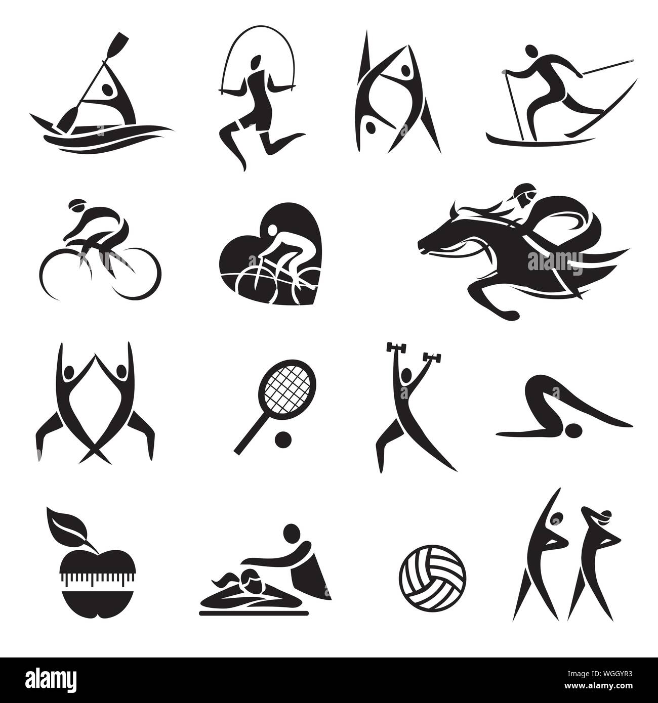 Sport Fitness symbols Sport Fitness icons. Set of black sport symbols ...
