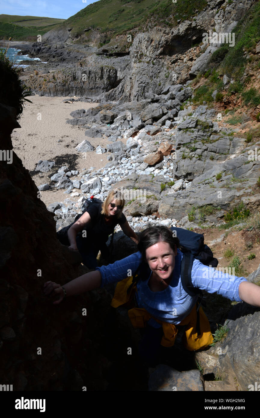 Climbing the steep path from Fall bay, Rhossili Gower on a wildlife ...