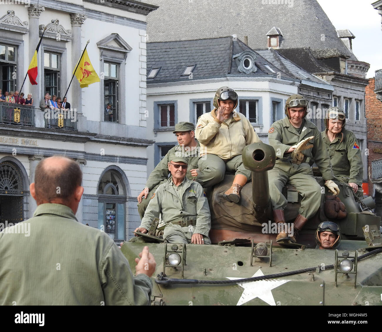Mons, Belgium. 1 September, 2019. Participants of Tanks in Mons parade ...
