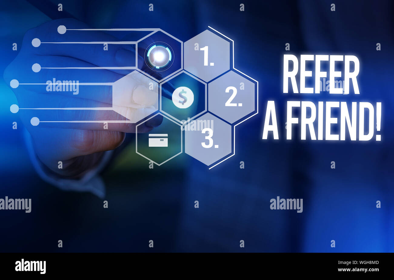 Handwriting text Refer A Friend. Conceptual photo direct someone to ...