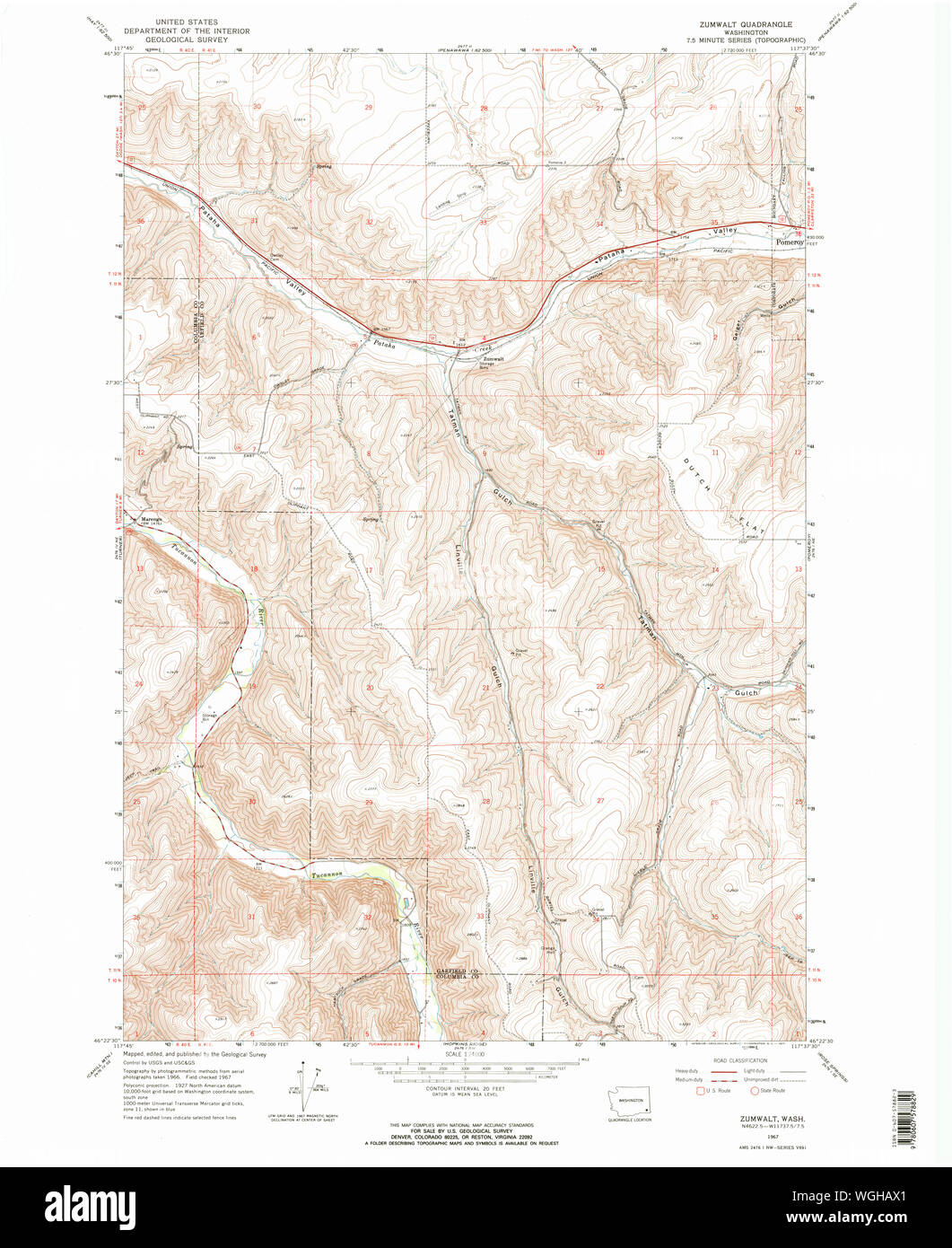 USGS Topo Map Washington State WA Zumwalt 244848 1967 24000 Restoration ...