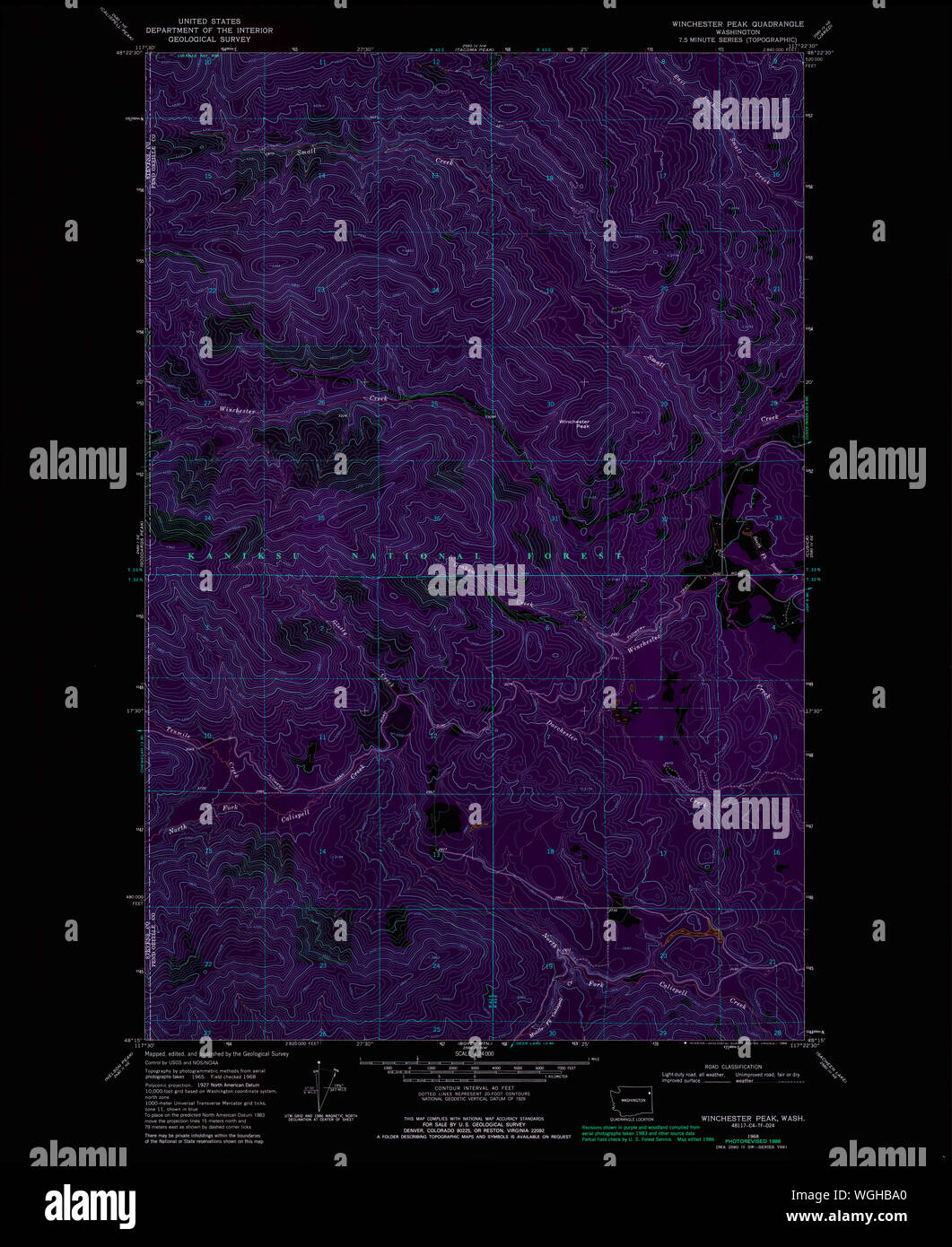USGS Topo Map Washington State winchester peak wa histmap Inverted ...