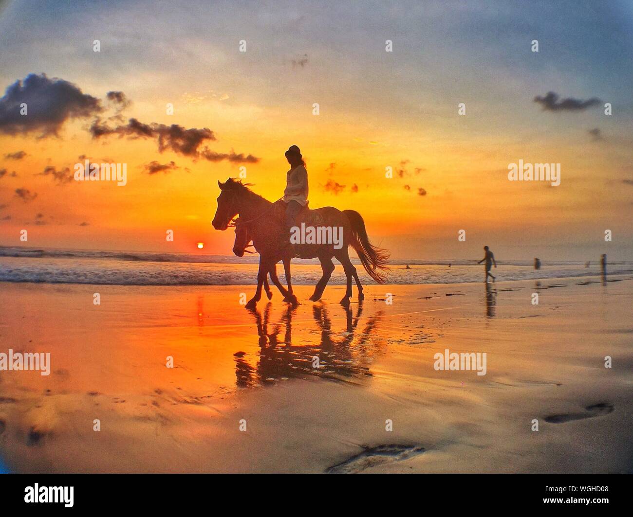 Woman riding into the sunset hi-res stock photography and images - Alamy