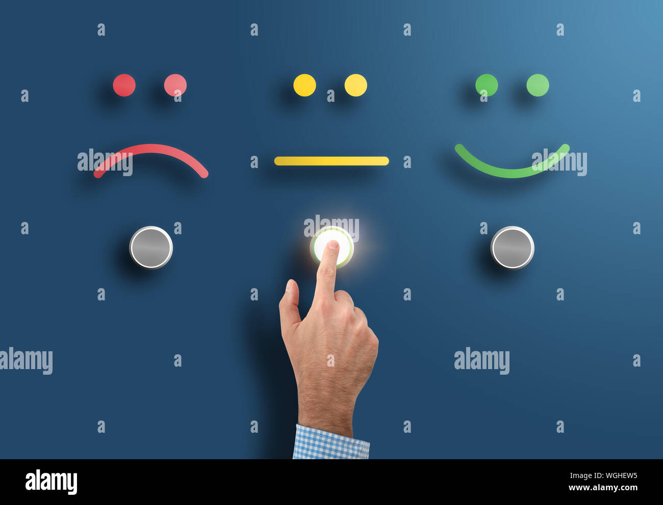 customer service rating and survey concept with hand touching interface ...