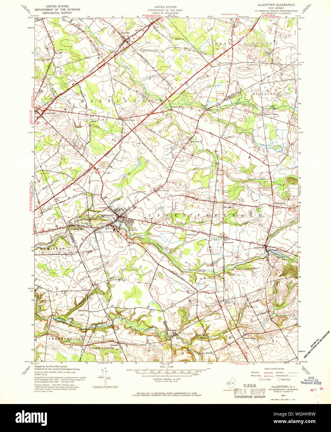 USGS TOPO Map New Jersey NJ Allentown 254058 1957 24000 Restoration ...