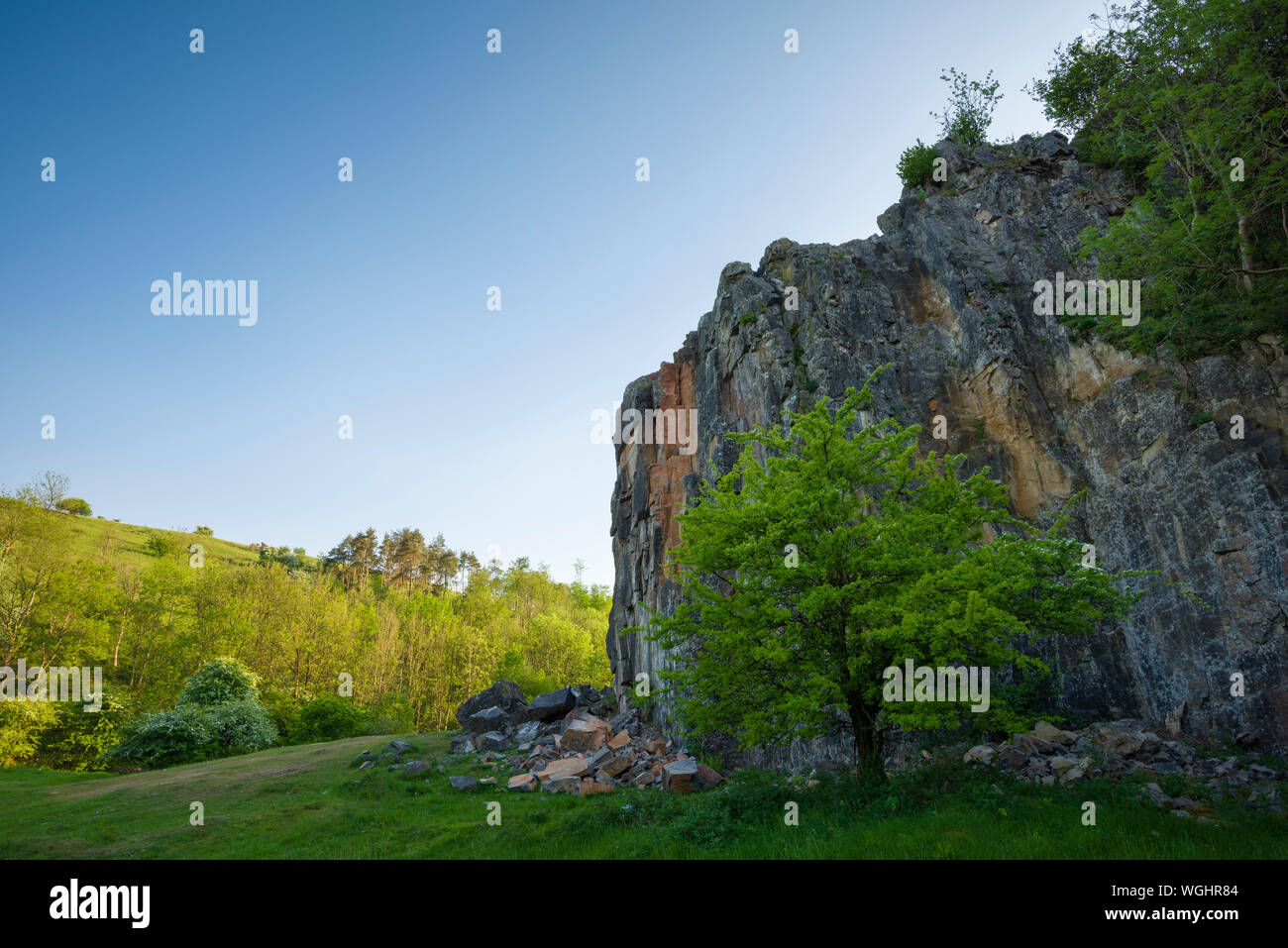 Disused quarry at Velvet Bottom which forms part of the Cheddar complex ...