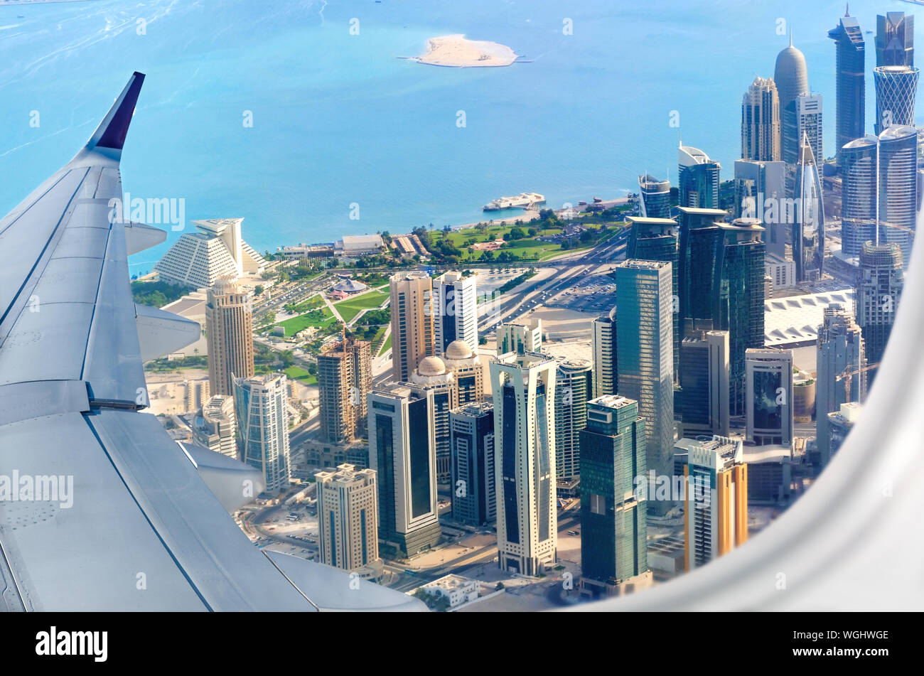 Beautiful Doha cityscape from aircraft window Stock Photo - Alamy