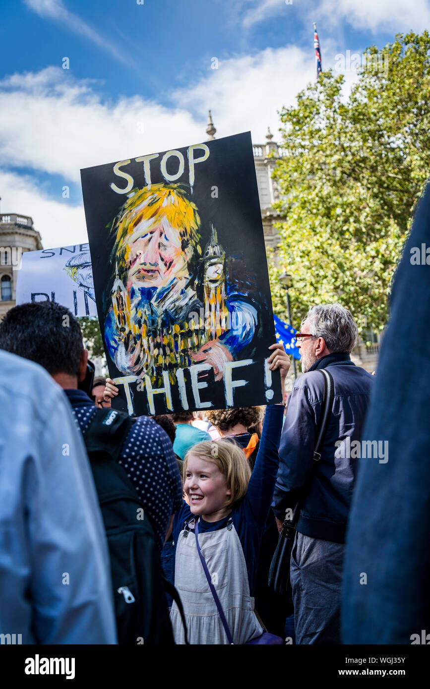 Anti Boris Johnson placard, Little girl carrying hand made placard ...