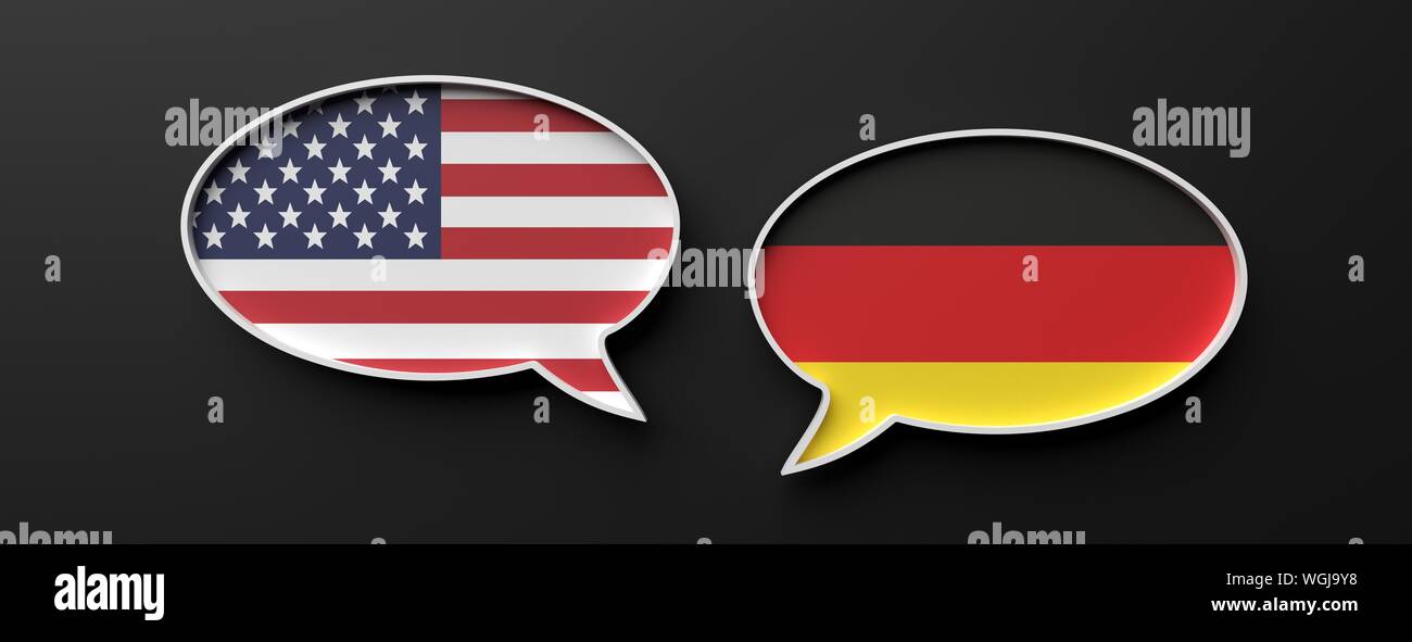 Germany and US communication. German and US of America flag speech ...