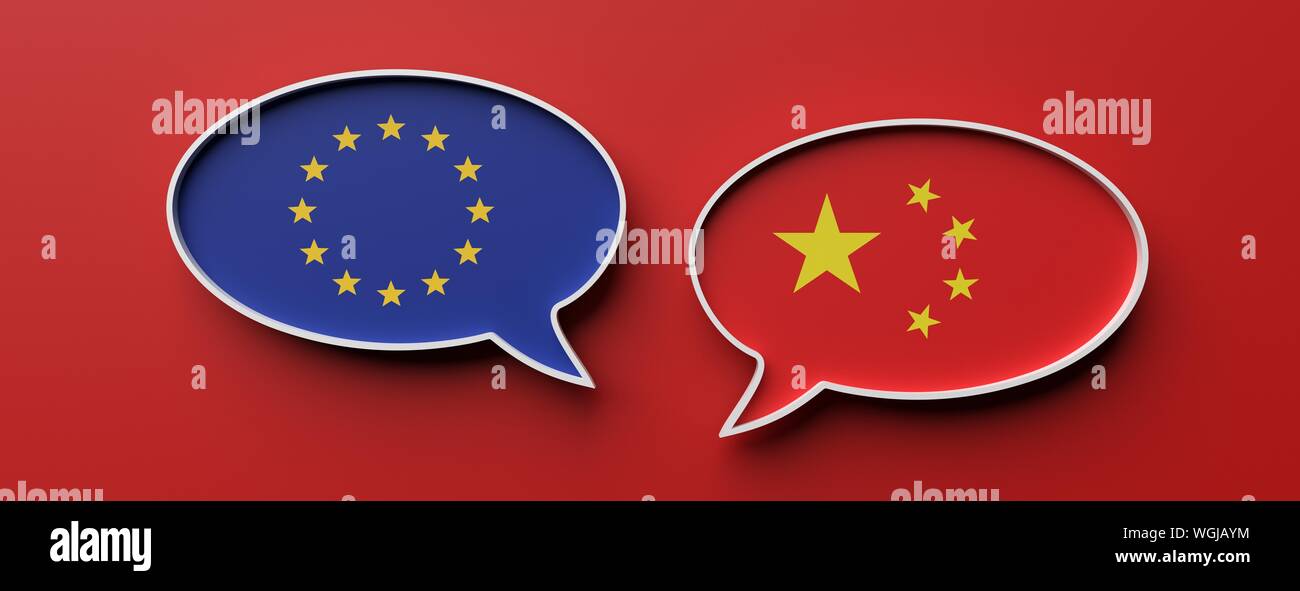 EU and China communication. European Union and Chinese flag speech ...