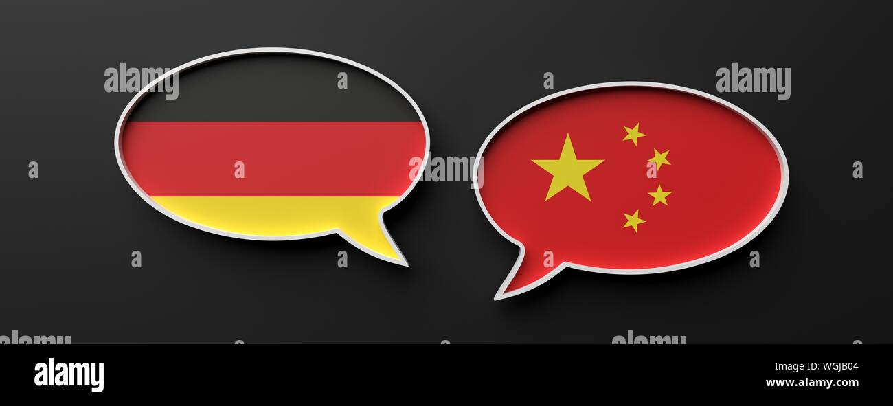 Germany and China communication. German and Chinese flag speech bubbles ...