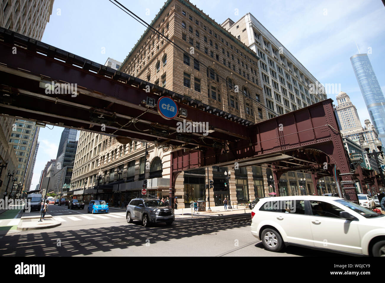 cta overhead L train loop line north wabash avenue passing over road ...