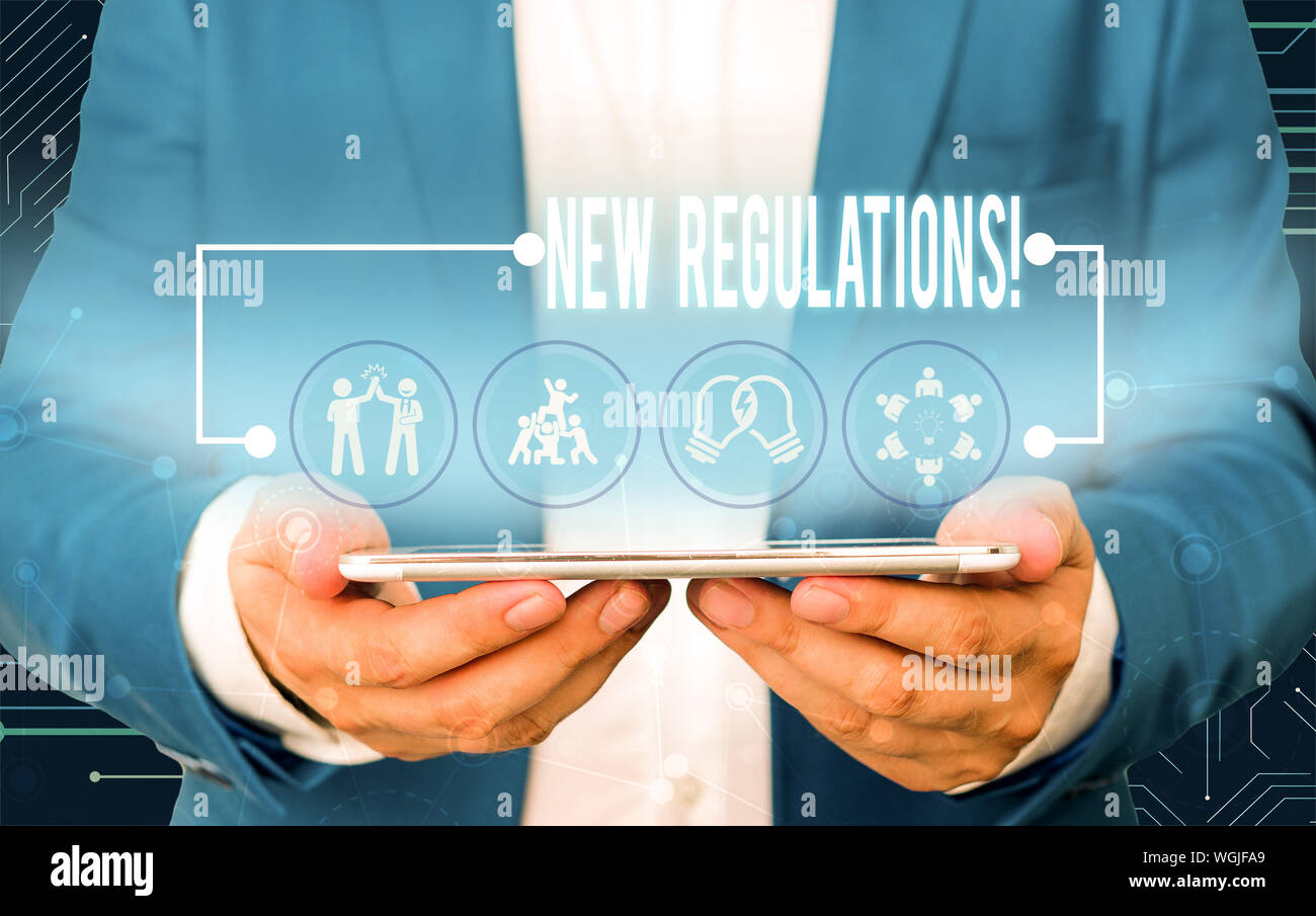 Text sign showing New Regulations. Business photo text rules made ...