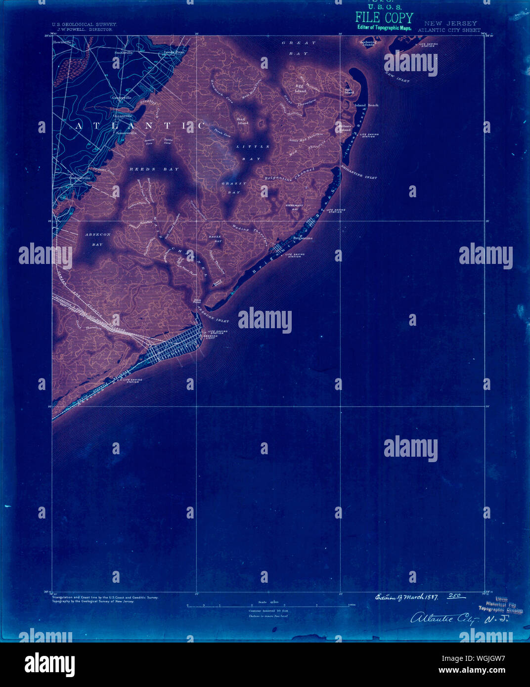 USGS TOPO Map New Jersey NJ Atlantic City 255090 1887 62500 Inverted ...