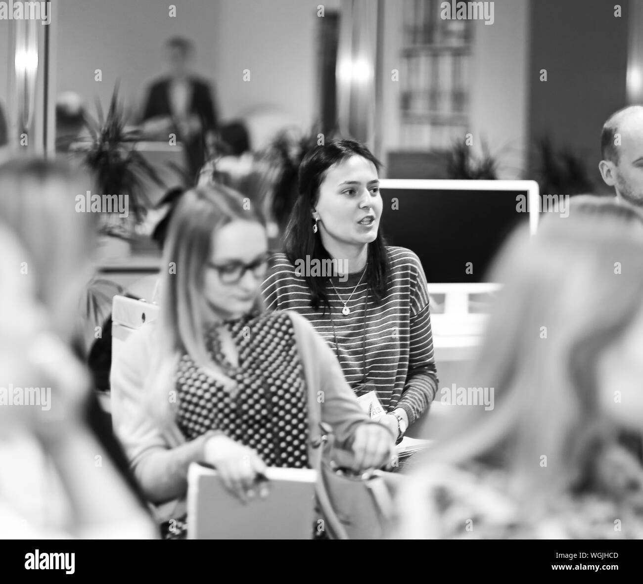 Lecture hall university discussion Black and White Stock Photos ...