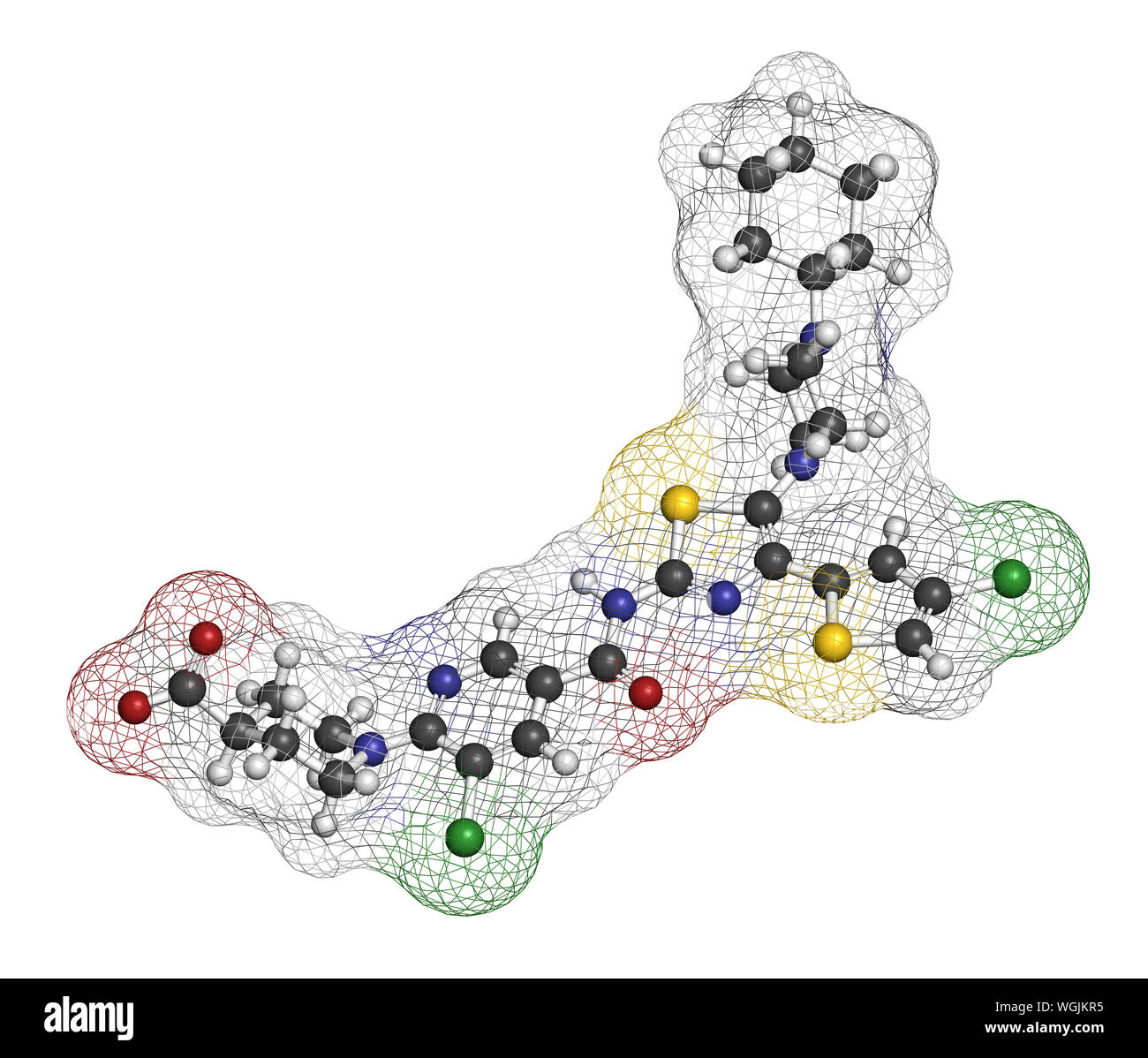 Avatrombopag thrombocytopenia drug molecule. 3D rendering. Atoms are ...