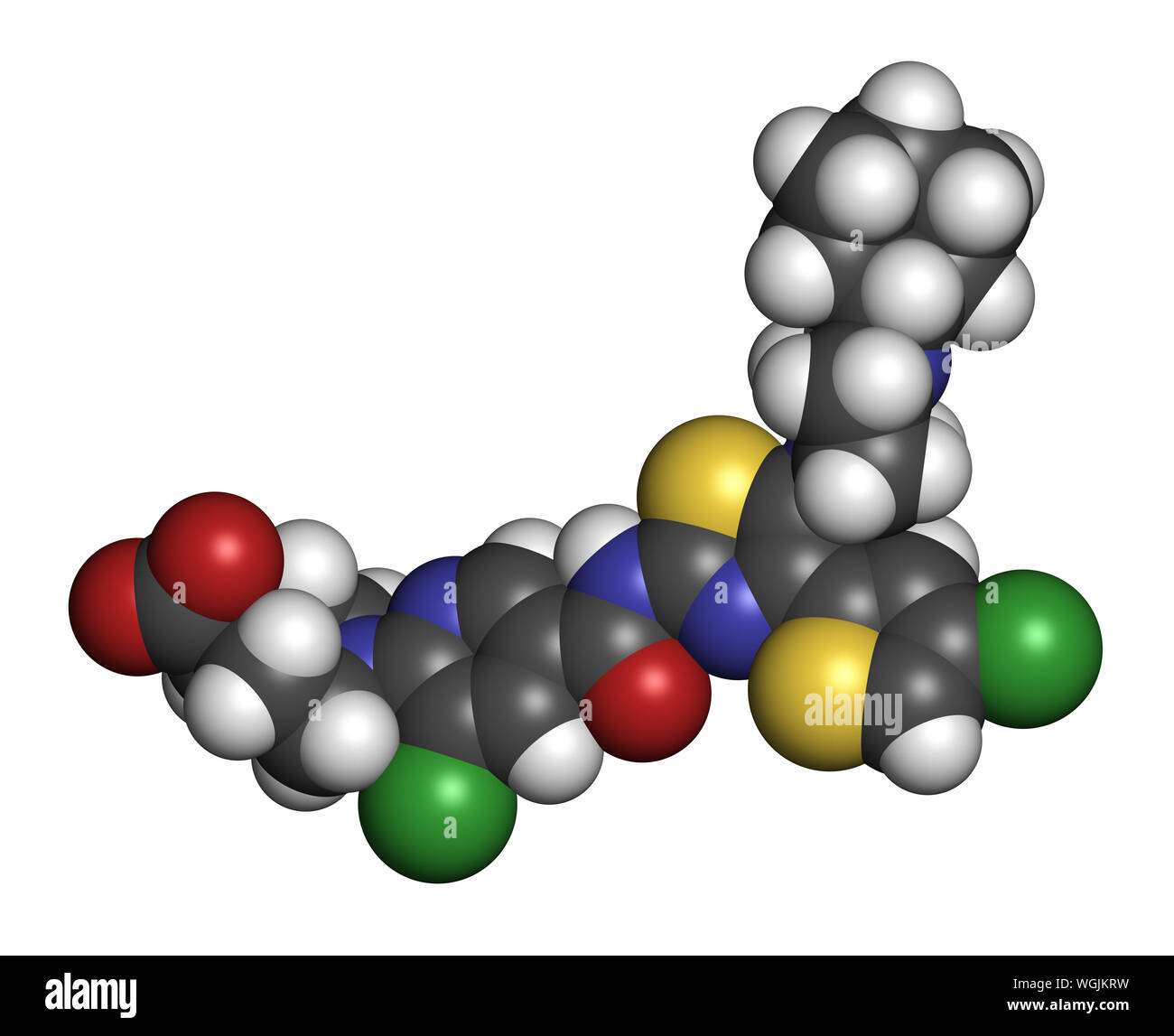Avatrombopag thrombocytopenia drug molecule. 3D rendering. Atoms are ...