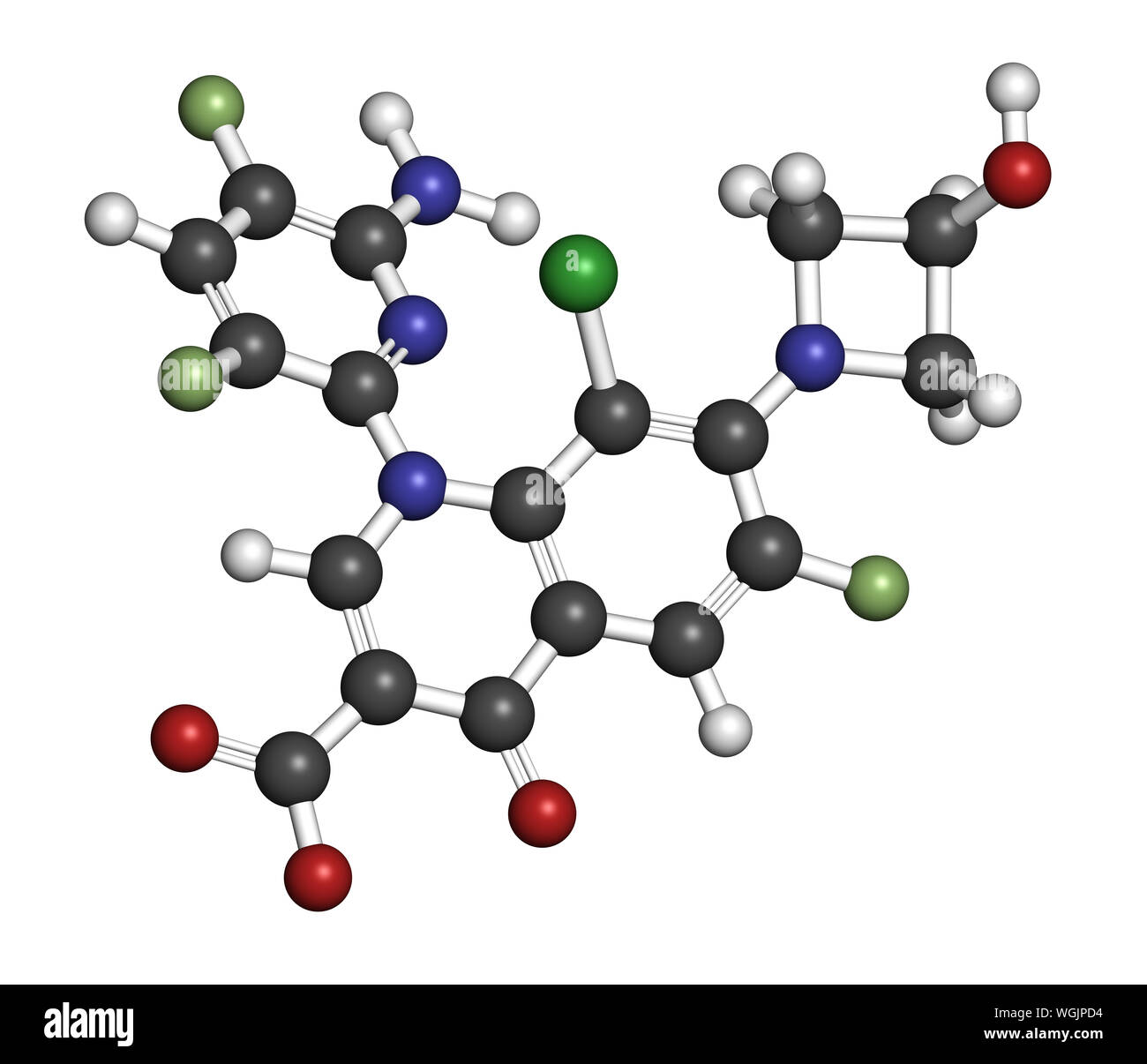 Delafloxacin antibiotic drug molecule (fluoroquinolone class). 3D ...