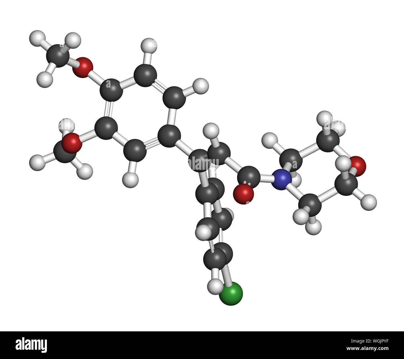 Dimethomorph fungicide molecule. 3D rendering. Atoms are represented as ...