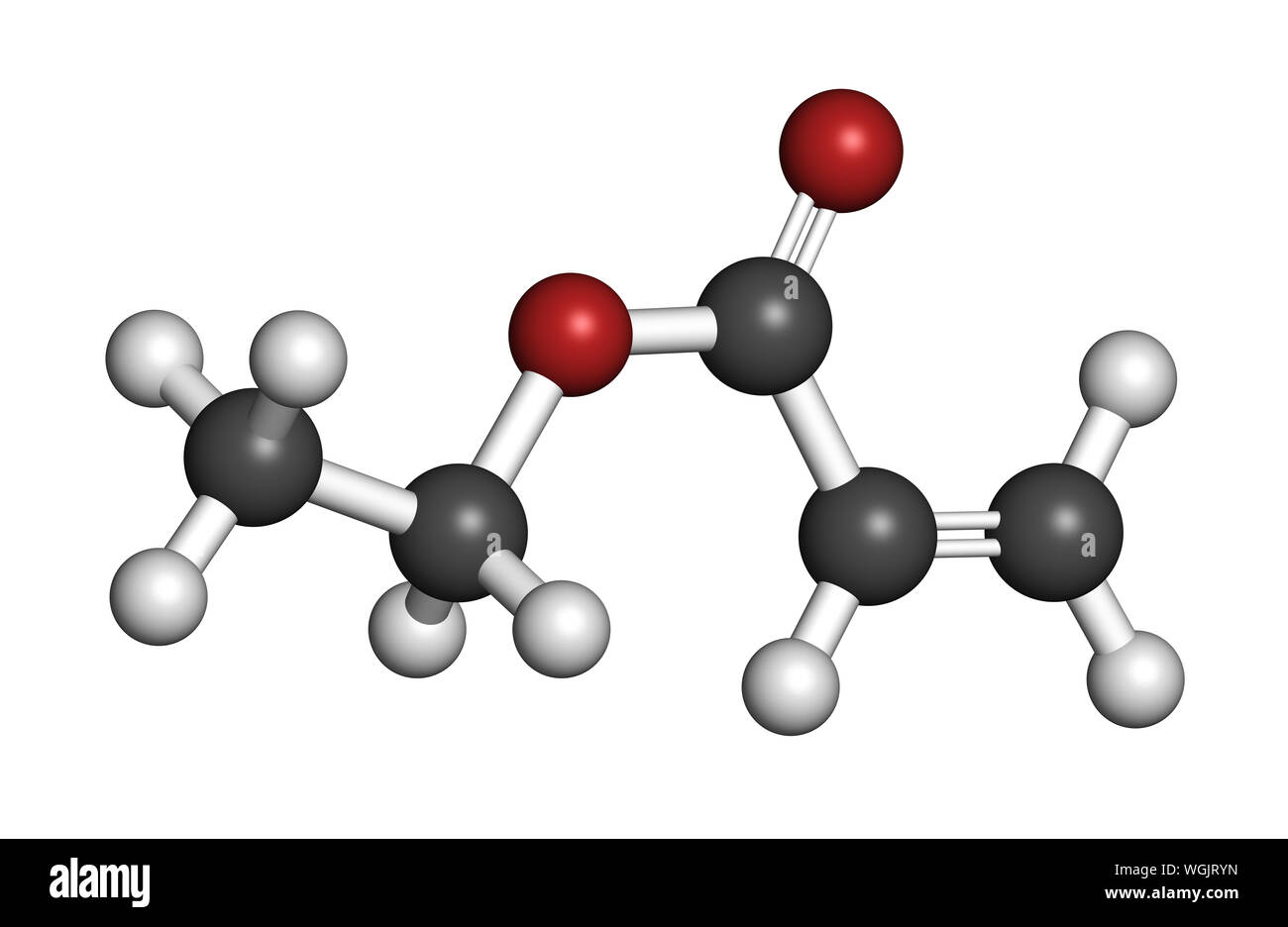 Ethyl acrylate molecule. 3D rendering. Atoms are represented as spheres ...