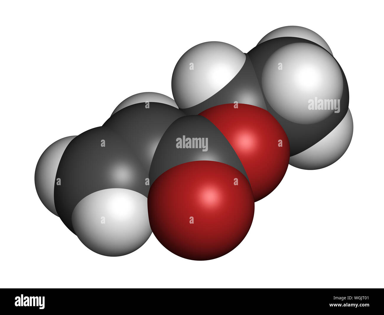 Ethyl acrylate molecule. 3D rendering. Atoms are represented as spheres ...