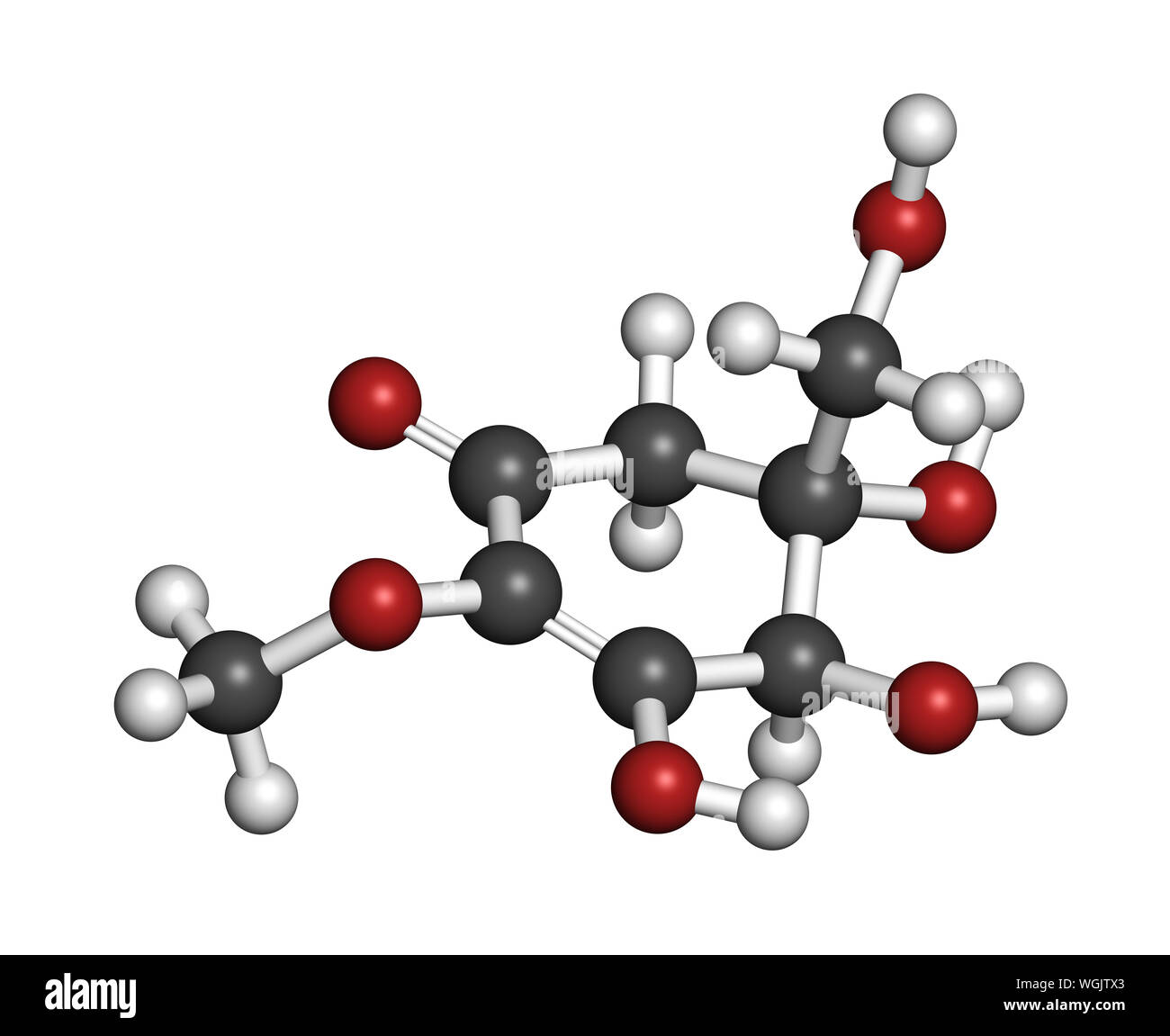 Gadusol fish sunscreen molecule. 3D rendering. Atoms are represented as ...