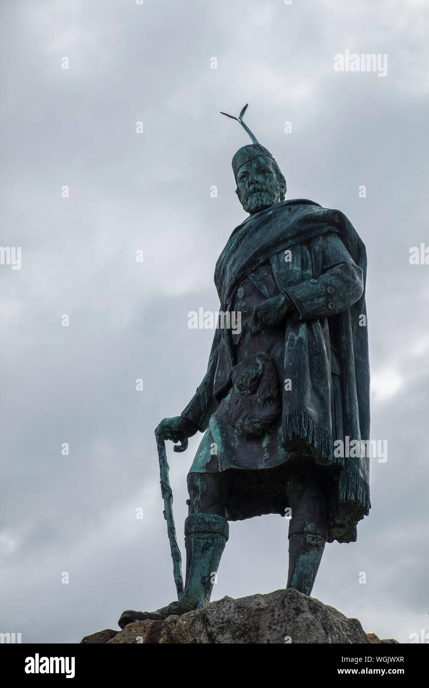 Front view of the chief of clan Donald Cameron statue in Fort William ...