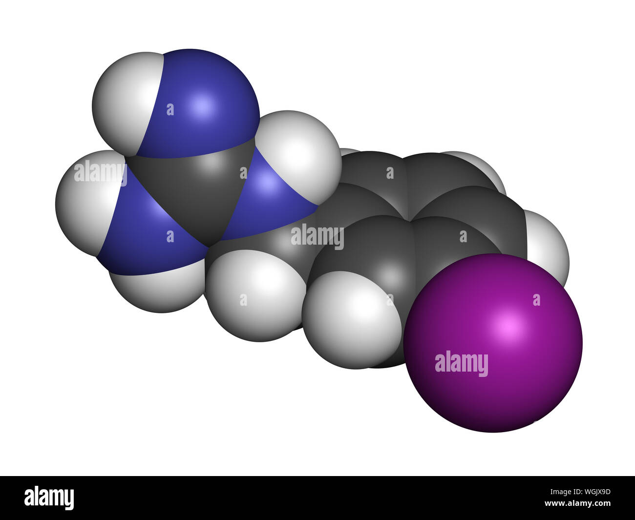 Iobenguane I-131 cancer drug molecule (radiopharmaceutical). 3D ...