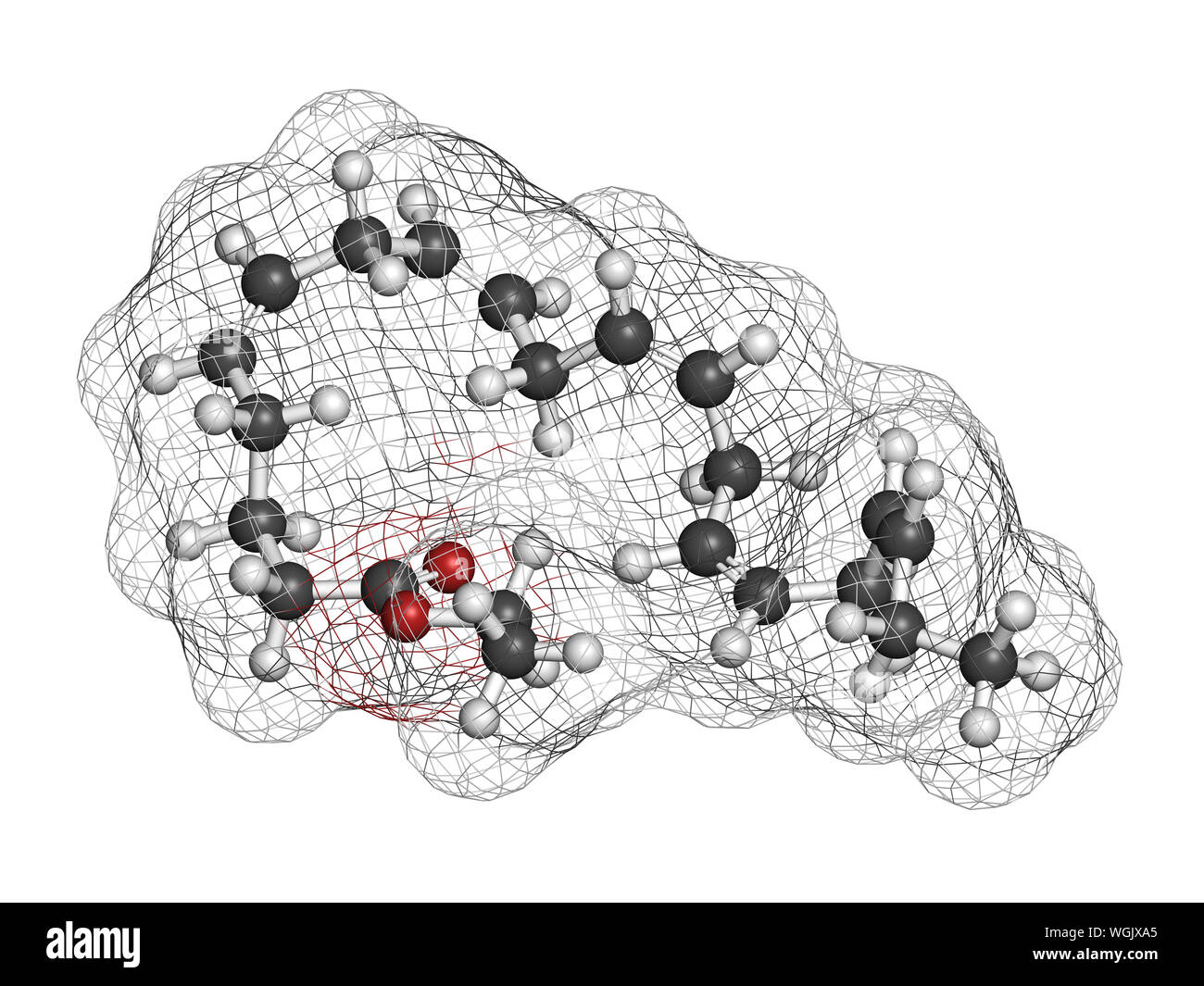 Icosapent ethyl (ethyl eicosapentaenoic acid) drug molecule. 3D ...