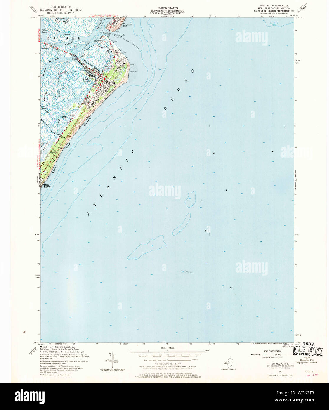 USGS TOPO Map New Jersey NJ Avalon 254094 1953 24000 Restoration Stock ...