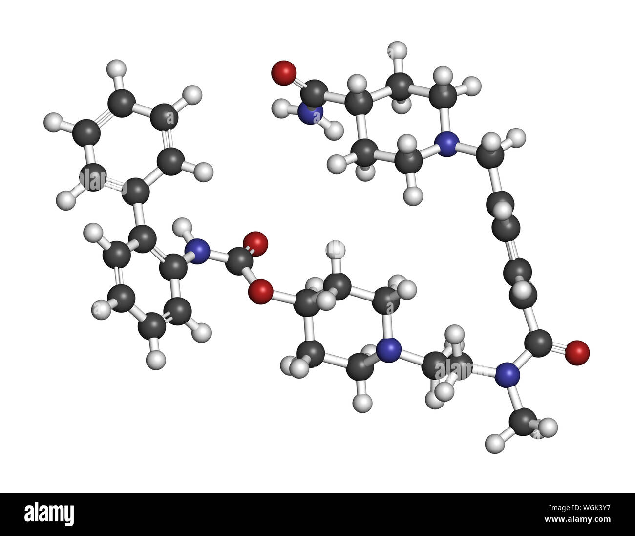Revefenacin COPD drug molecule. 3D rendering. Atoms are represented as ...