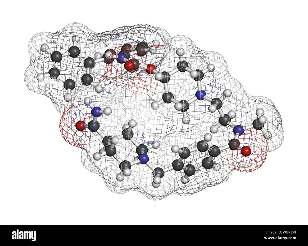 Revefenacin COPD drug molecule. 3D rendering. Atoms are represented as ...