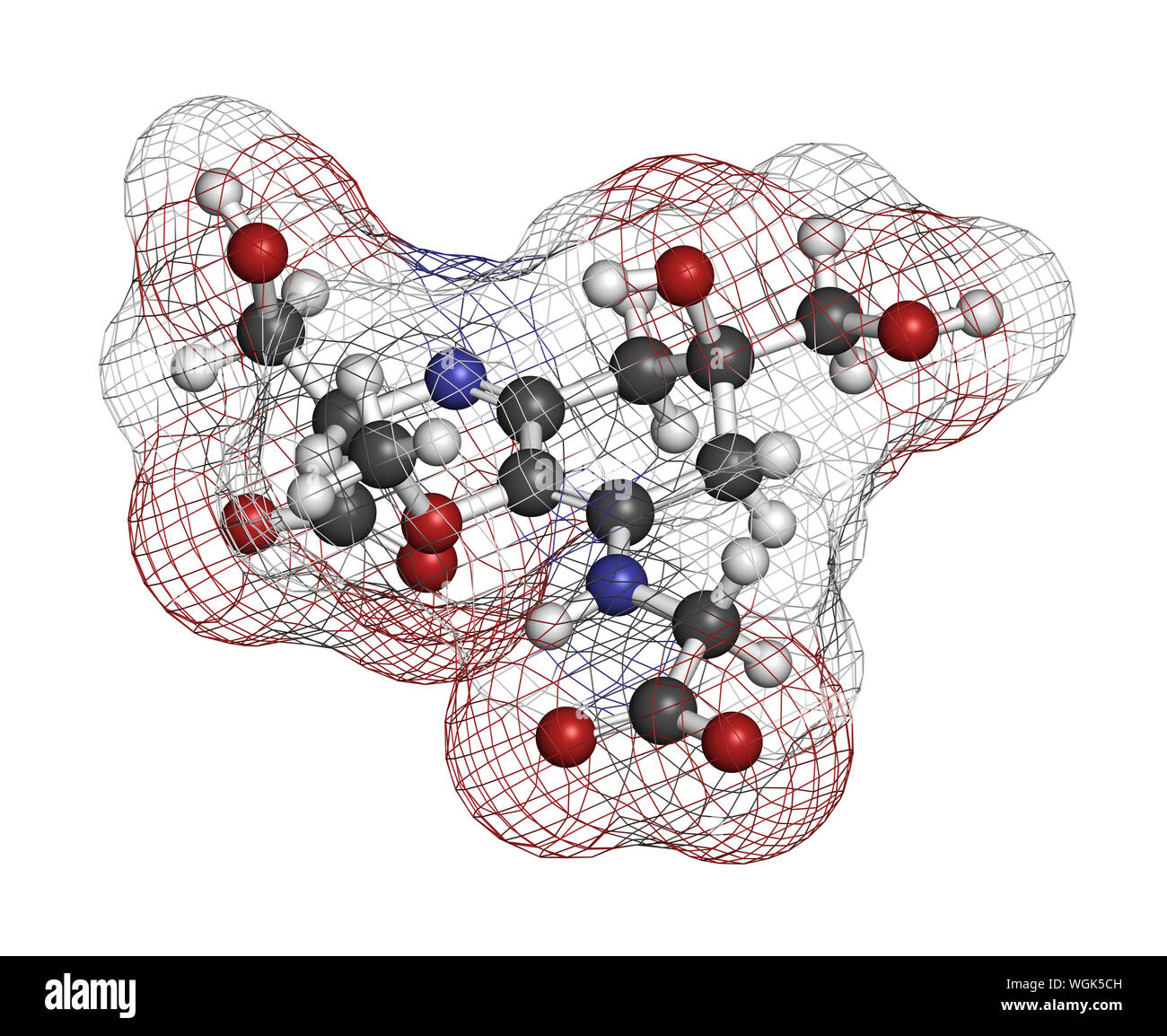 Shinorine sunscreen molecule. 3D rendering. Atoms are represented as ...