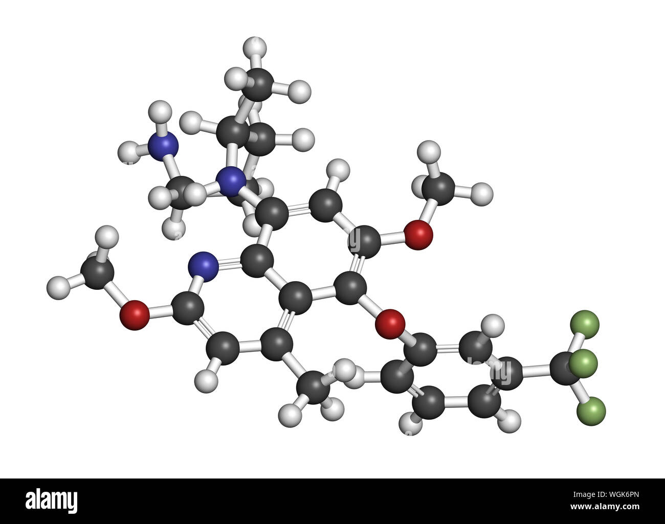 Tafenoquine malaria drug molecule. 3D rendering. Atoms are represented ...
